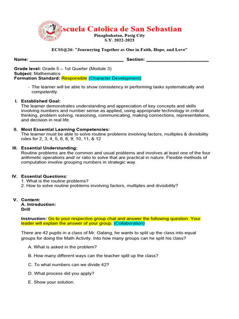 Grade 5 Mathematics Module Lesson 3 Pdf Mathematics Learning