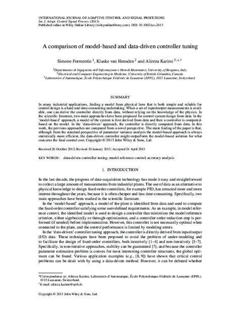 Pdf A Comparison Of Model Based And Data Driven Controller Tuning