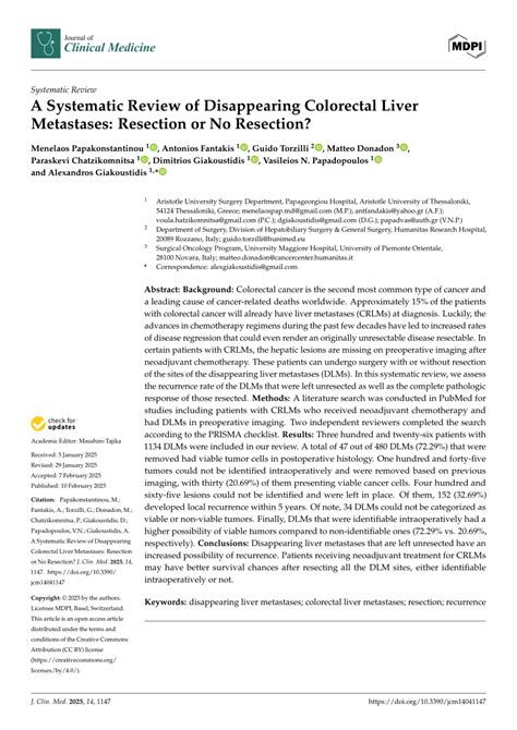 Pdf A Systematic Review Of Disappearing Colorectal Liver Metastases Resection Or No Resection