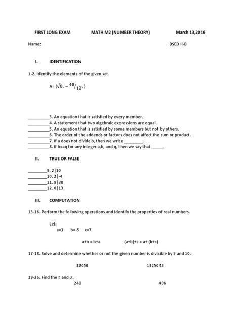 Math M2 Number Theory Exam Solutions Pdf Factorization Elementary Mathematics