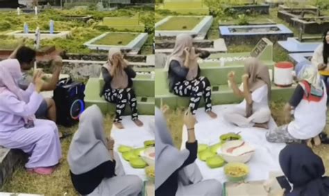 Viral! Emak-emak Piknik Sambil Musikan di Kuburan, Netizen: Mungkin Dia Lagi Nunggu Antrean ...