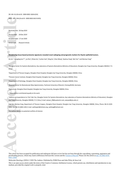 Pdf Deciphering Tissue‐based Proteome Signatures Revealed Novel
