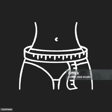 검은 배경에 엉덩이 주위 분필 흰색 아이콘 여성 하체 측정 조정 매개 변수 맞춤 의류에 대한 엉덩이 폭 사양 격리된 벡터 칠판