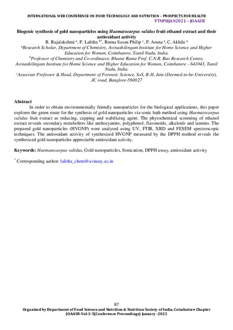 Pdf Biogenic Synthesis Of Gold Nanoparticles Using Haematocarpus