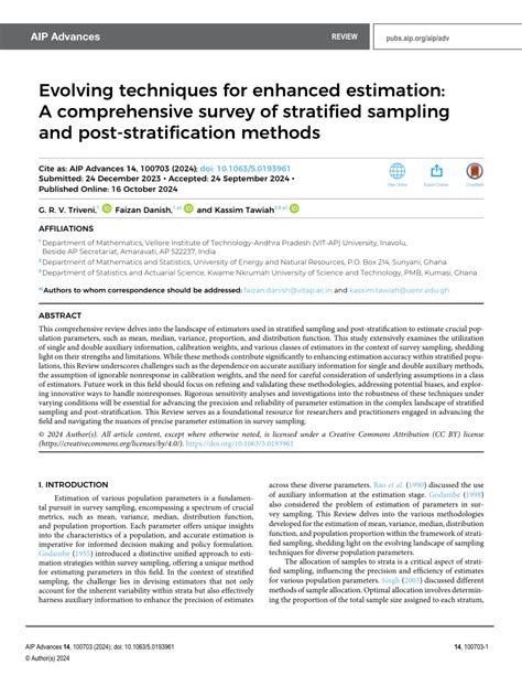 Pdf Evolving Techniques For Enhanced Estimation A Comprehensive Survey Of Stratified Sampling