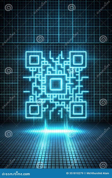 Cyber Digital Glowing Qr Code On Grid Pattern With Illuminated Neon Blue Glow Futuristic Tech
