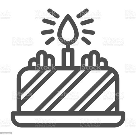 촛불 라인 아이콘 생일 컵 케이크 개념 초콜릿 칩과 흰색 배경에 촛불 기호 디저트 모바일 웹개요 스타일의 생일 케이크 아이콘 벡터 그래픽 갈색에 대한 스톡 벡터 아트 및