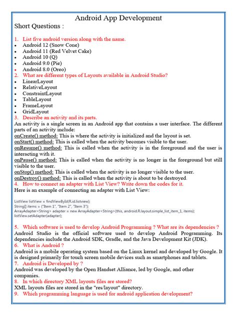 Android App Development Questions Answer Habib Pdf Android
