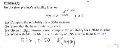 solved problem 2 for the given product s reliability