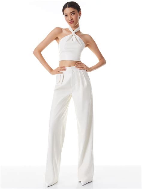 Sade Vegan Leather Knotted Halter Neck Crop Top In Ecru Alice Olivia