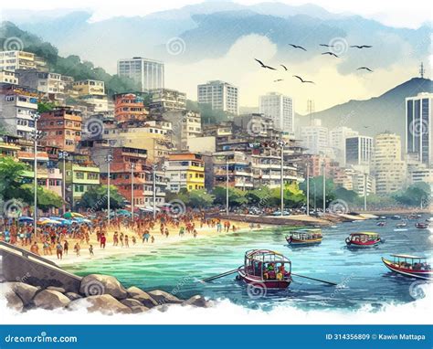 Favela Tour In Rio De Janeiro Watercolor Stock Illustration