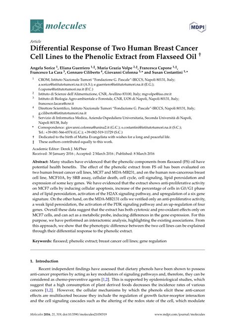 Pdf Differential Response Of Two Human Breast Cancer Cell Lines To