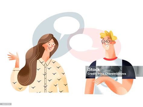 연설 거품을 가진 사람들의 대화 젊은 남자 생각 함께 여자와 이야기 말하기에 대한 스톡 벡터 아트 및 기타 이미지 말하기
