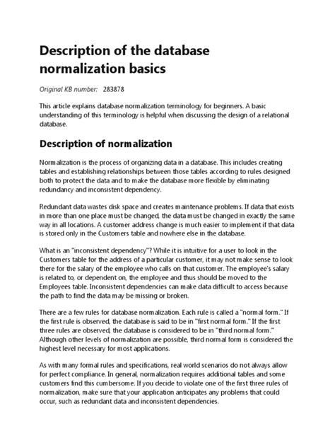 Database Normalization Basics Pdf Databases Information Age