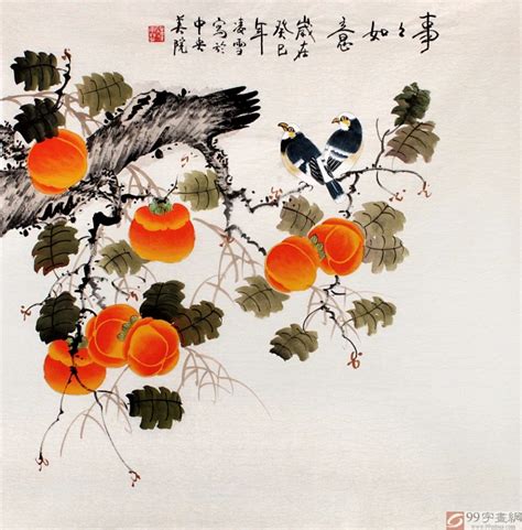 北京美协画家凌雪国画柿子图事事如意 凌雪原名段和敏生于1955年当代工笔画画家毕业于中央美术学院工笔画系从师于金鸿均先生