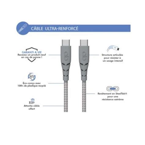 Force Power Câble Ultra Renforcé Usb Cusb C 12m Gris Ultranetbook