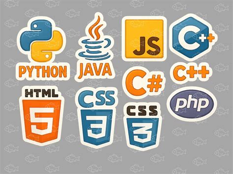 Printable Programming Sticker Sheet 3d Vinyl Style Tech Language