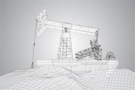 Plataforma petrolífera vetorial em estilo de contorno transparente 3d