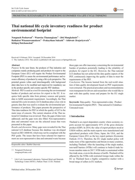 Thainationallifecycleinventoryreadinessforp Pdf Life Cycle Assessment