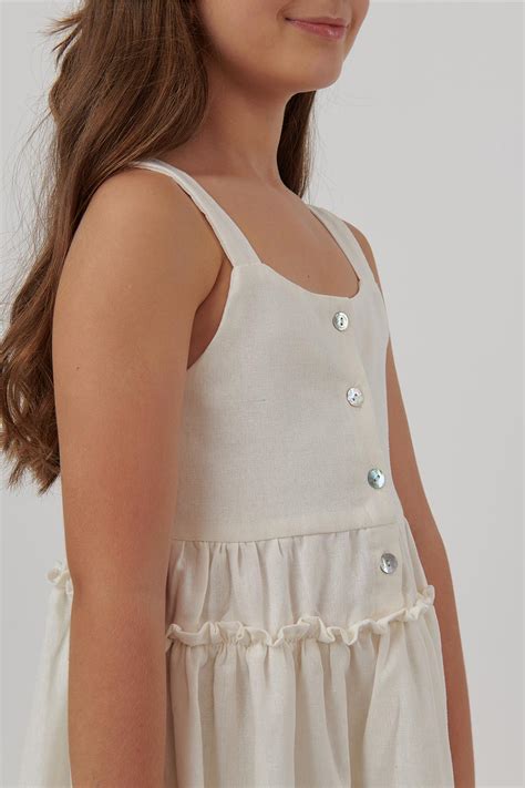 Vestido Midi Linho Off White Jujulie Moda Infantil Feminina