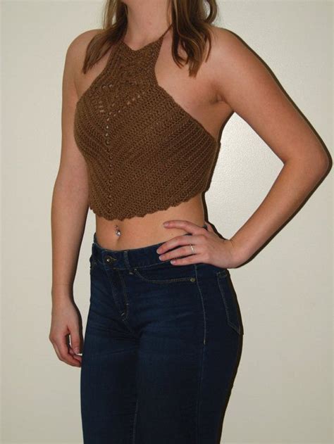 Crochet Star Halter Top Brown Etsy Crochet Crochet Stars Tops