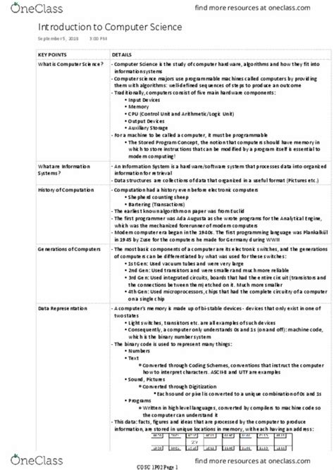 Class Notes For Cosc P At Brock University Brocku