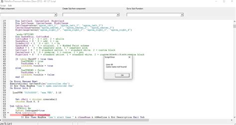 error message script visual pinball support virtual pinball universe