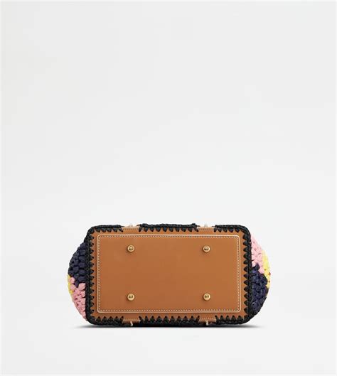 Woman Multicolour T Timeless Shopping Bag In Leather And Raffia Mini