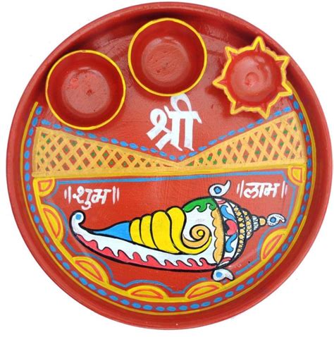 Mangal Murti Thali Auspicious Symbols Shubh Labh Decorative Pooja Thali