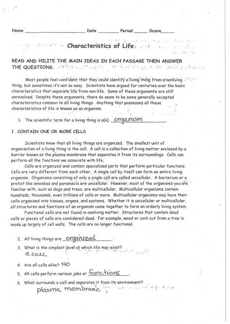 Characteristics Of Life Answerpacketpdf Summaries Biology Docsity