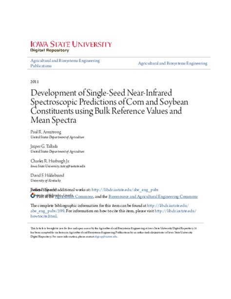 Pdf Development Of Single Seed Near Infrared Spectroscopic Predictions Of Corn And Soybean