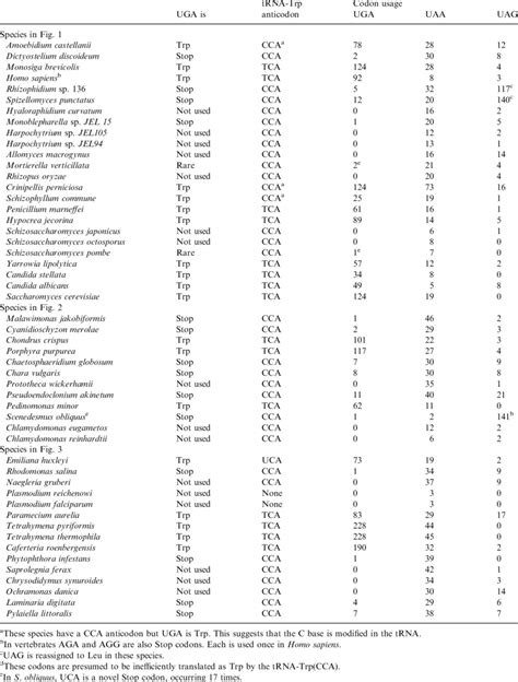 Codon Usage Data Relevant To Reassignments Of Stop Codons Uga And Uag Download Table