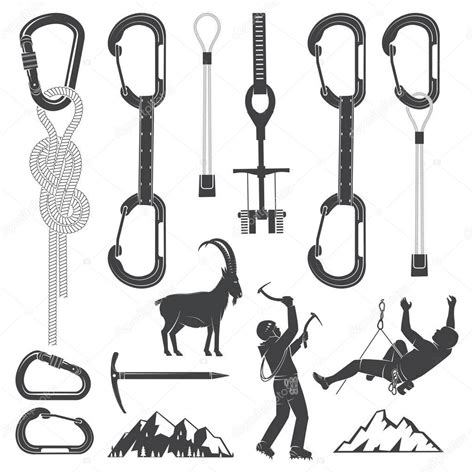 Conjunto De Iconos De Silueta De Equipo De Escalada Alpino 2022