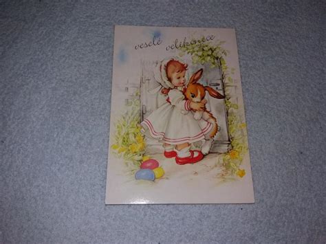 Dětská Kreslená Pohlednice Velikonoce ZajÍČek HolČiČka ČistÁ Aukro