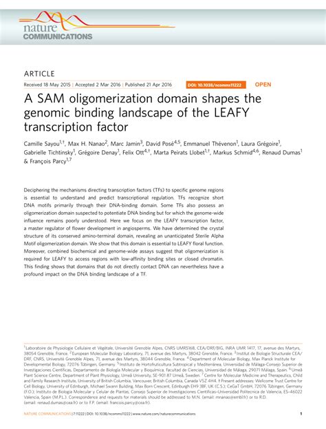 Pdf A Sam Oligomerization Domain Shapes The Genomic Binding Landscape Of The Leafy
