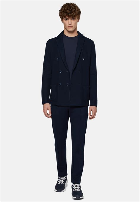 Veste Croisée Bleu Marine En Maille Crêpe De Coton Boggi