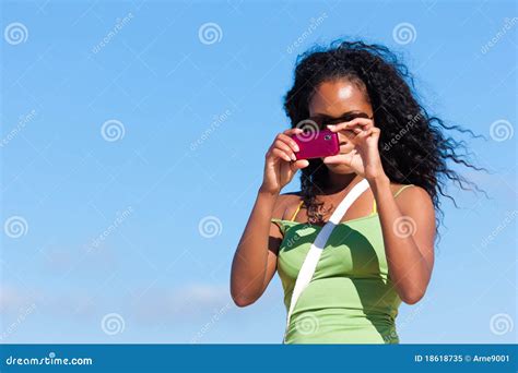 Attractive Woman At The Beach Taking Picture Stock Image Image Of