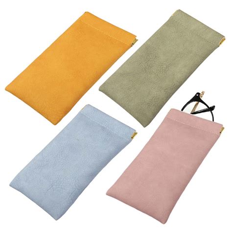 4pcs Faux Leather Soft Sunglasses Case Squeeze Waterproof Portable
