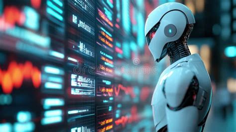 Ai Robot Analyzing Data On A Digital Screen In A Futuristic Setting Ai