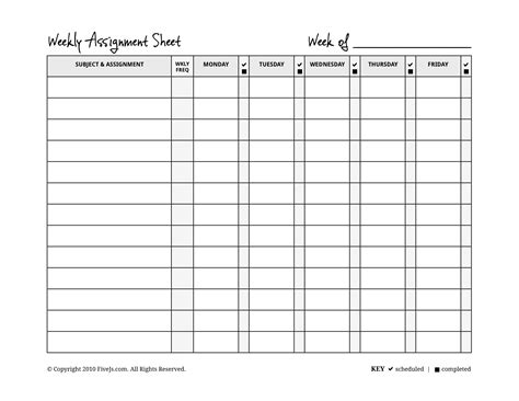 Assignment Calendar Template Printable Word Searches