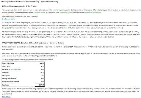 Solved Mastery Problem Cost Based Decision Making Special