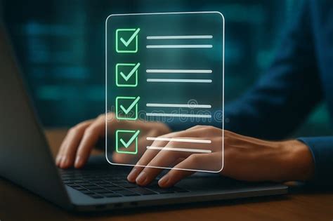 Person Typing On Laptop With Digital Checklist Task Stock Illustration Illustration Of