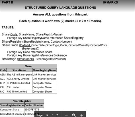 Solved Part B 10 Marks Structured Query Language Questions