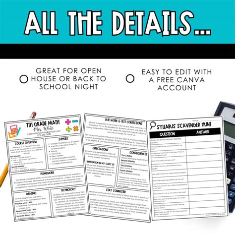 Editable Math Syllabus Template & Scavenger Hunt | Back to School | Middle Schoo