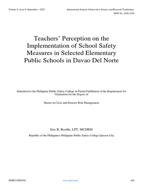 Teachers Perception On The Implementation Of School Safety Measures In