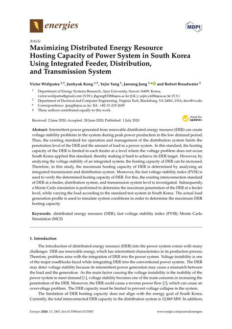 Pdf Maximizing Distributed Energy Resource Hosting Capacity Of Power System In South Korea