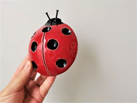 Ceramic Ladybug Sculpture Red Black Ladybug Wall Hanging Etsy
