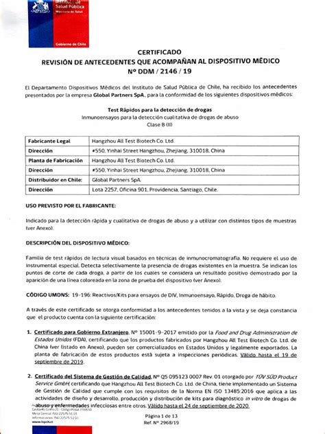 Certificado Isp Alltest Dispositivos Medicos Pdf Dispositivo Médico