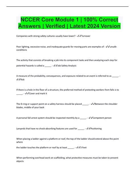 Nccer Core Module 1 100 Correct Answers Verified Latest 2024 Version Nccer Core Module