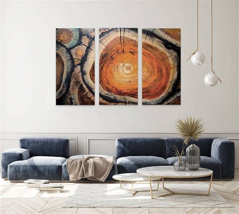 Print Wall Art Set Of 3 Oak Wood Tree Rings Illustrations Modern Art